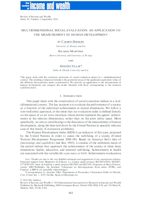 (PDF) Multidimensional Welfare . An application to the measurement of ...