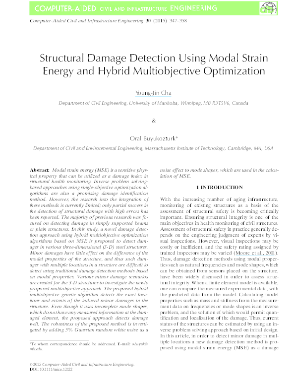 (PDF) Hybrid MSE-Based Damage Detection in 3D Structures (PDF) Hybrid MSE-Based Damage Detection in 3D Structures