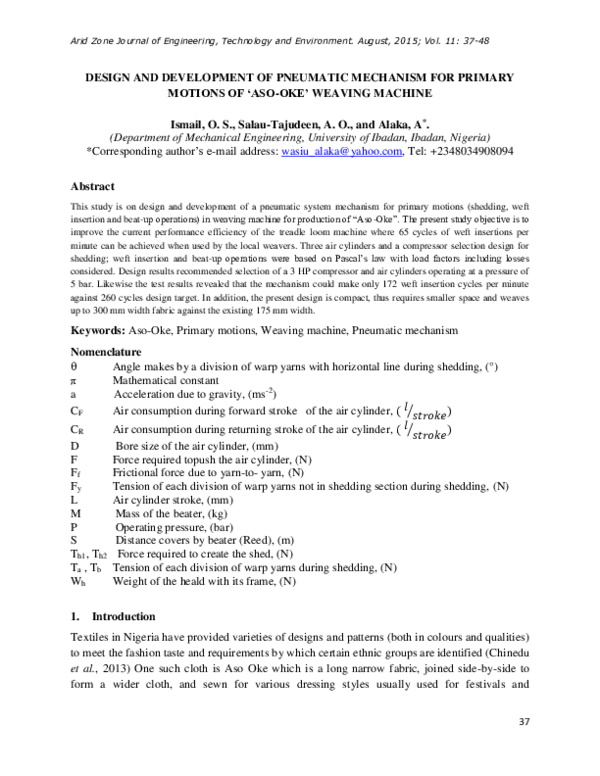 (PDF) DESIGN AND DEVELOPMENT OF PNEUMATIC MECHANISM FOR PRIMARY MOTIONS ...
