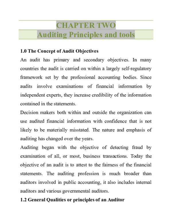(DOC) CHAPTER TWO Auditing Principles and tools