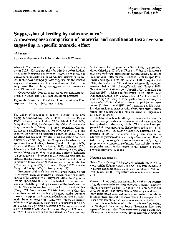 (PDF) Suppression of feeding by naloxone in rat: A dose-response ...