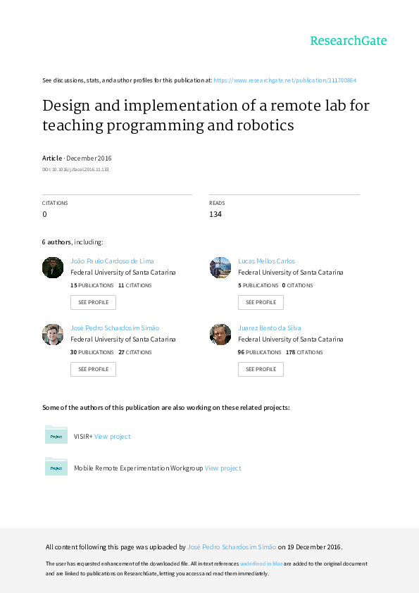 (PDF) Design and implementation of a remote lab for teac