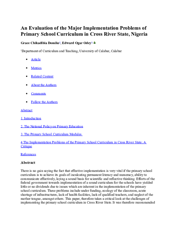(DOC) An Evaluation of the Major Implementation Problems of Primary ...