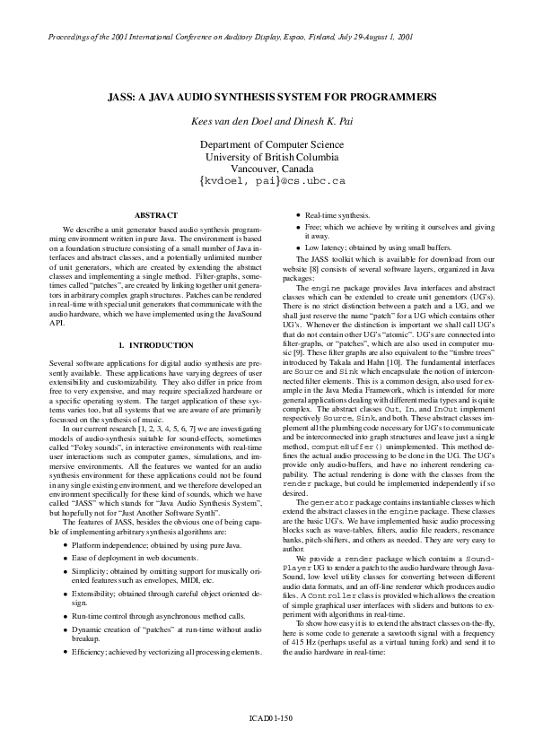 (PDF) Jass: A Java Audio Synthesis System for Programmers