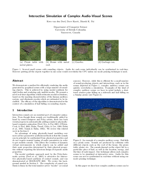 (PDF) Interactive Simulation of Complex Audiovisual Scenes | Kees van ...