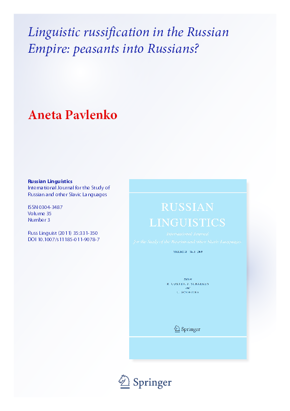 (PDF) Linguistic russification in the Russian Empire: peasants into ...