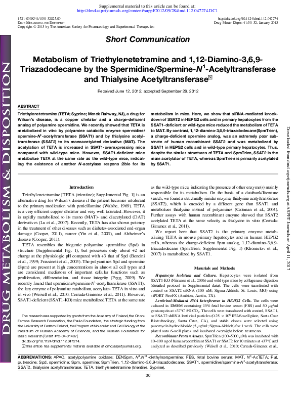 (PDF) Metabolism of Triethylenetetramine and 1,12-Diamino-3,6,9 ...