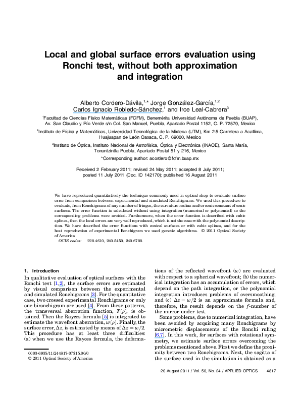 Pdf Local And Global Surface Errors Evaluation Using Ronchi Test Without Both Approximation
