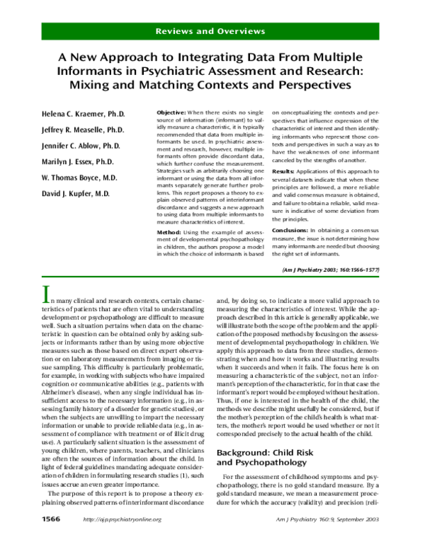 (PDF) A New Approach to Integrating Data From Multiple Informants in Psychiatric Assessment and ...