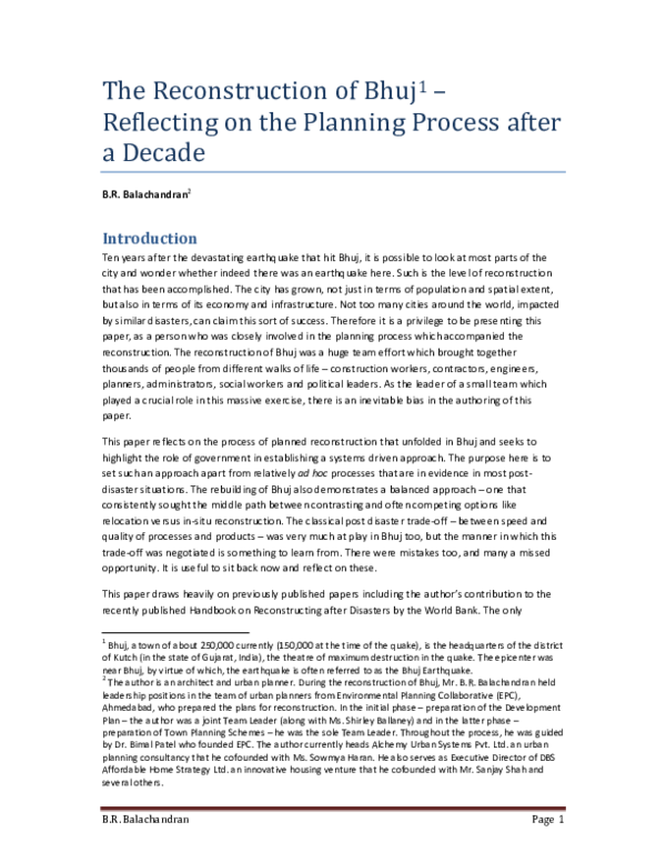 (PDF) The Reconstruction of Bhuj 1 – Reflecting on the Planning Process ...