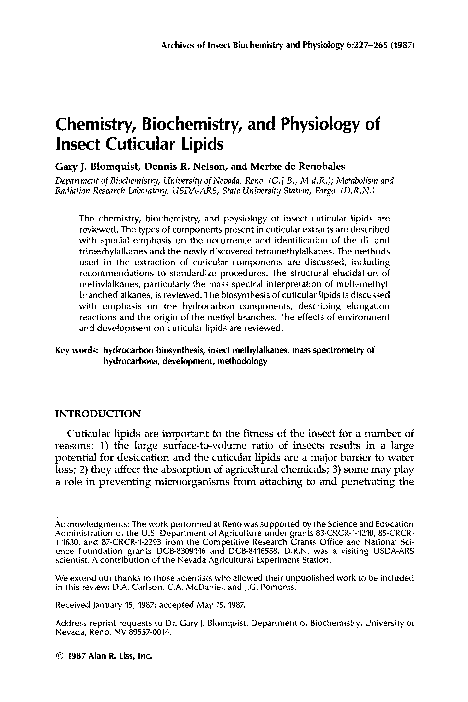 (PDF) Chemistry, biochemistry, and physiology of insect cuticular lipids