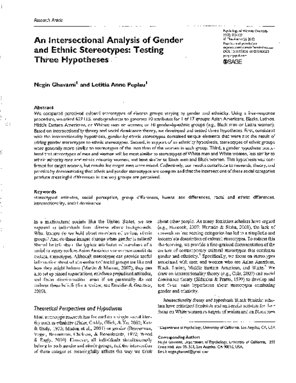 (PDF) An Intersectional Analysis of Gender and Ethnic Stereotypes ...