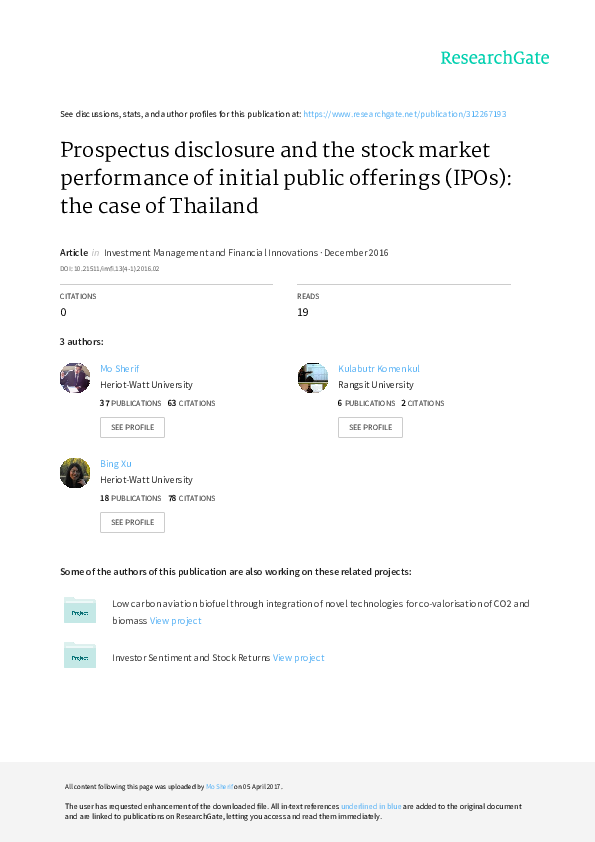 (PDF) Prospectus disclosure and the stock market performance of initial ...