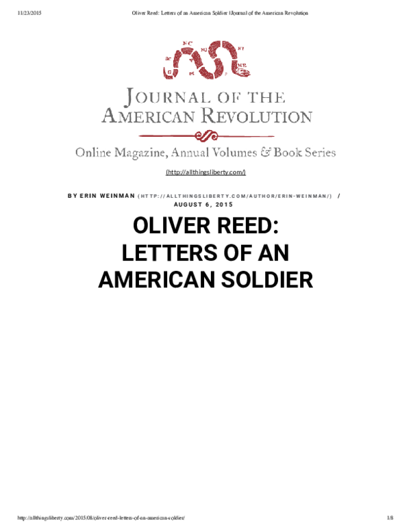 (PDF) Oliver Reed: Letters of an American Soldier