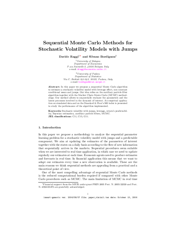 Pdf Sequential Monte Carlo Methods For Stochastic Volatility Models