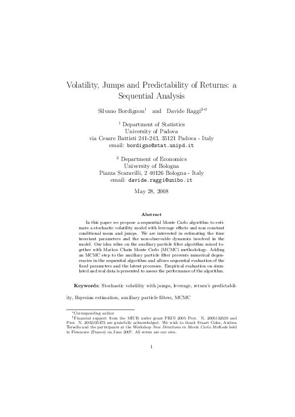 (PDF) Volatility, Jumps and Predictability of Returns: a Sequential Analysis
