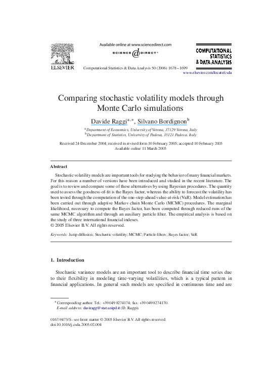 Pdf Comparing Stochastic Volatility Models Through Monte Carlo