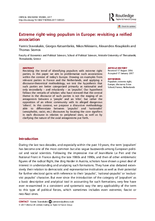 (PDF) Extreme Right-wing Populism in Europe: Revisiting a Reified ...