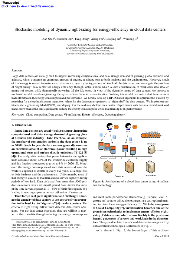 (PDF) Stochastic modeling of dynamic right-sizing for energy-efficiency in cloud data centers