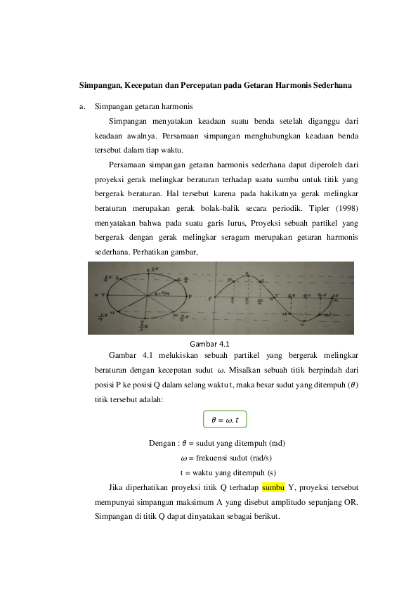 (PDF) Simpangan, Kecepatan dan Percepatan Pada Gerak Harmonis Sederhana