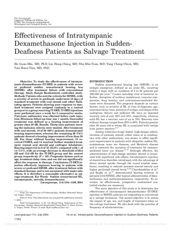 (PDF) Intratympanic Dexamethasone for Sudden Deafness