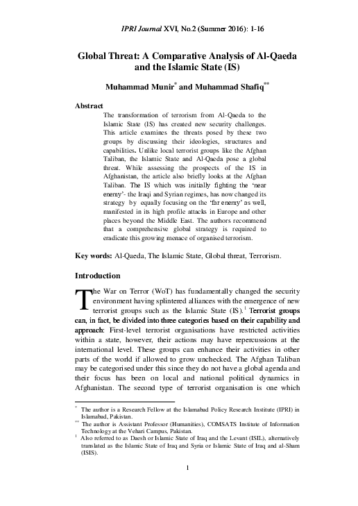 (PDF) Global Threat: A Comparative Analysis of Al-Qaeda and the Islamic ...