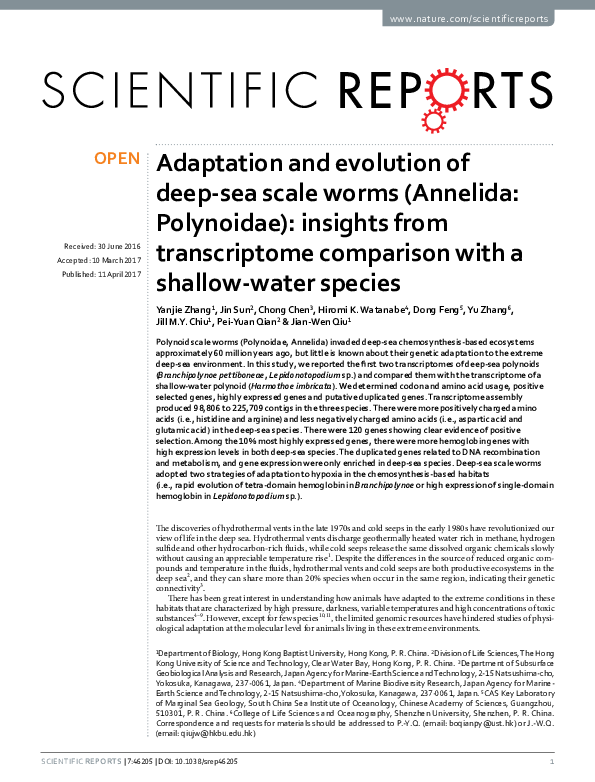 Adaptation and evolution of deep-sea scale worms (Annelida: Polynoidae ...
