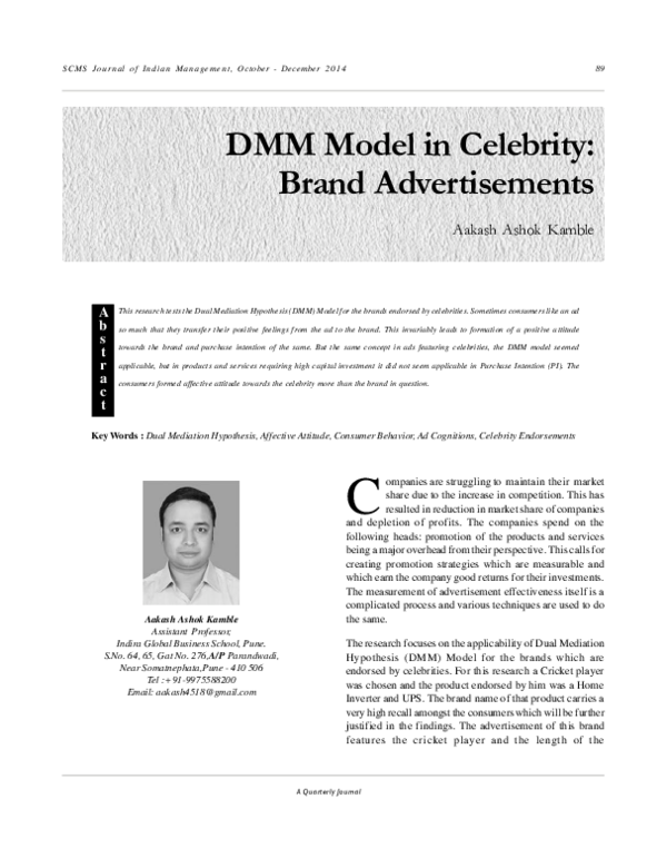 (PDF) DMM Model in Celebrity: Brand Advertisements