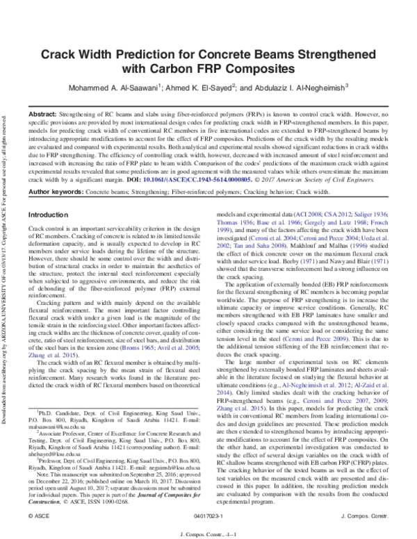 (PDF) Crack Width Prediction for Concrete Beams Strengthened with ...