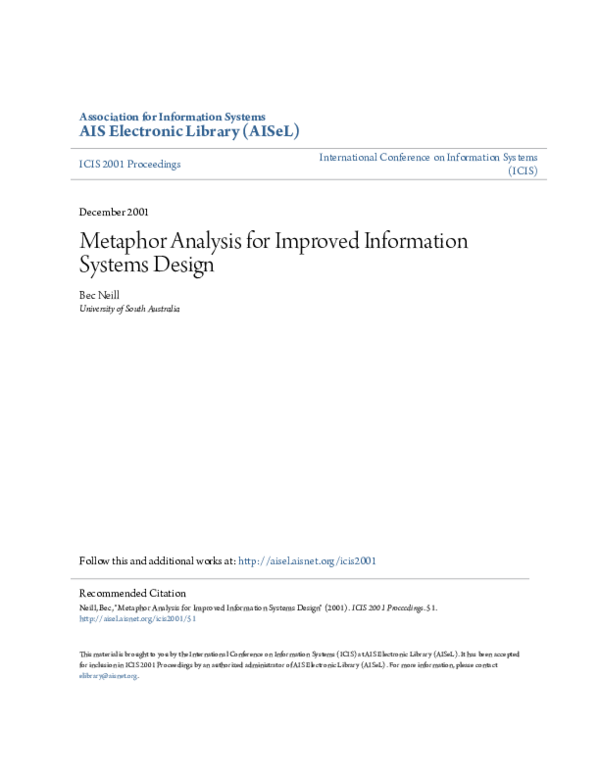 (PDF) Metaphor Analysis for Improved Information Systems Design