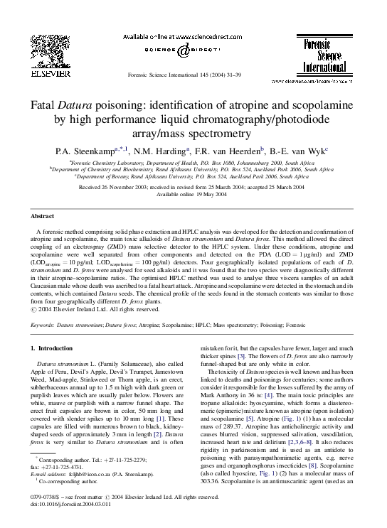 (PDF) Fatal Datura poisoning: identification of atropine and scopolamine by high performance ...
