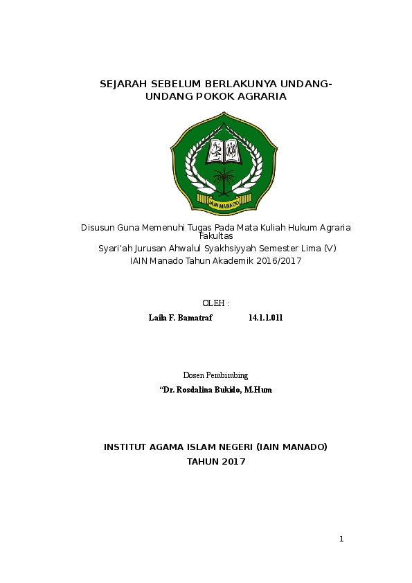 (DOC) Makalah Sejarah Sebelum Berlakunya UUPA.docx (DOC) Makalah Sejarah Sebelum Berlakunya UUPA.docx