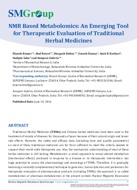 (PDF) Gr up SM NMR Based Metabolomics: An Emerging Tool for Therapeutic Evaluation of ...
