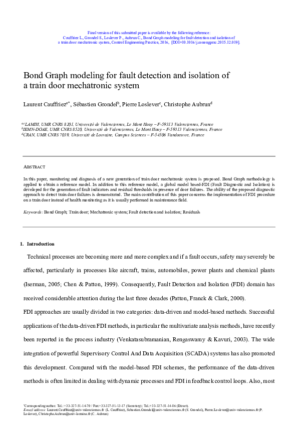 Pdf Bond Graph Modeling For Fault Detection And Isolation Of A Train