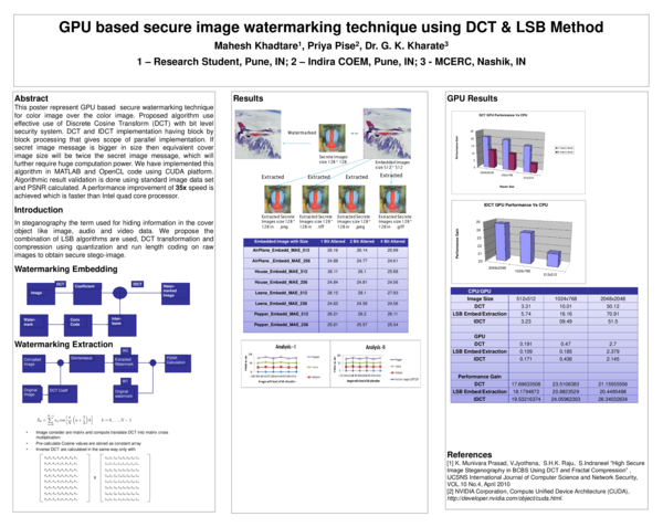 Pdf Gpu Based Secure Image Watermarking Technique Using Dct And Lsb Method