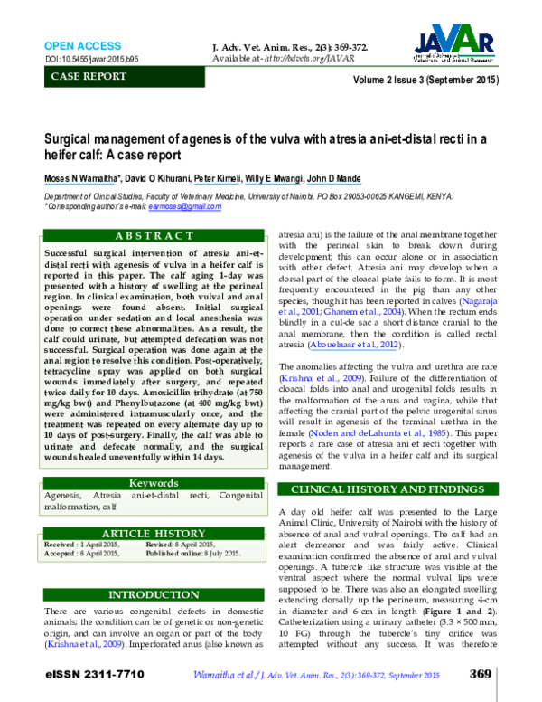 (PDF) Surgical management of agenesis of the vulva with atresia ani-et ...