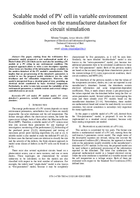 (PDF) Scalable Model of PV Cell in Variable Environment Condition based ...