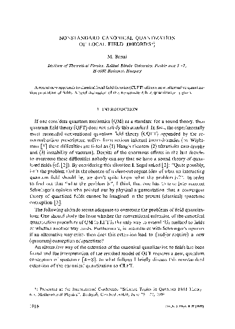 (PDF) Nonstandard canonical quantization of local field theories