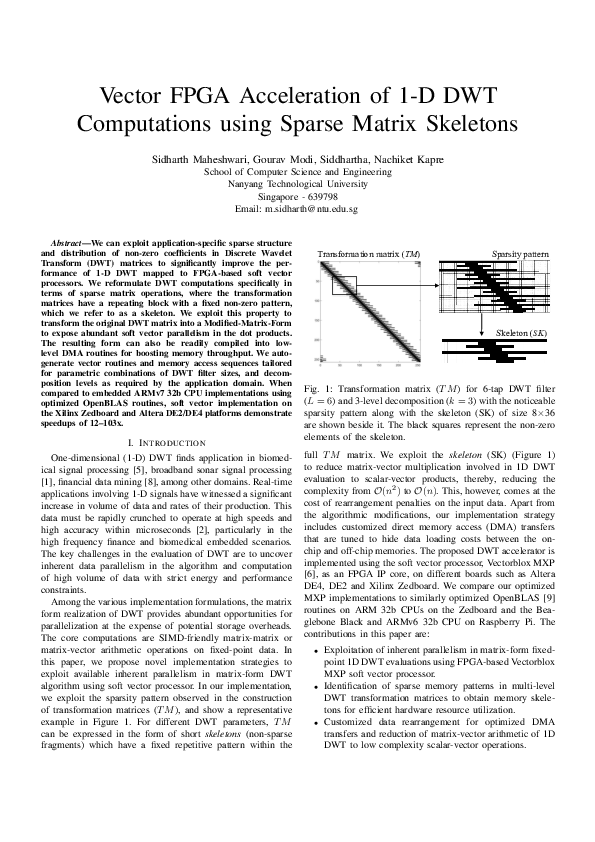 Pdf Vector Fpga Acceleration Of 1 D Dwt Computations Using Sparse