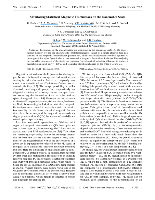 Pdf Monitoring Statistical Magnetic Fluctuations On The Nanometer Scale