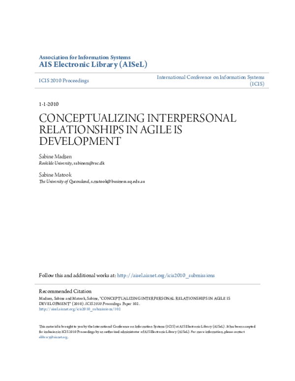 (PDF) Conceptualizing Interpersonal Relationships in Agile IS Development
