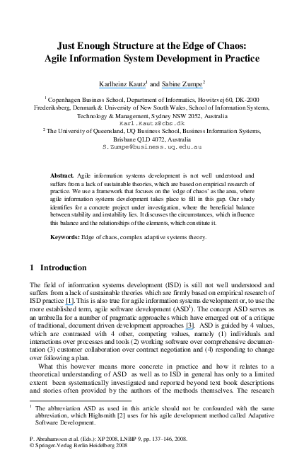 (PDF) Just Enough Structure at the Edge of Chaos: Agile Information System Development in Practice