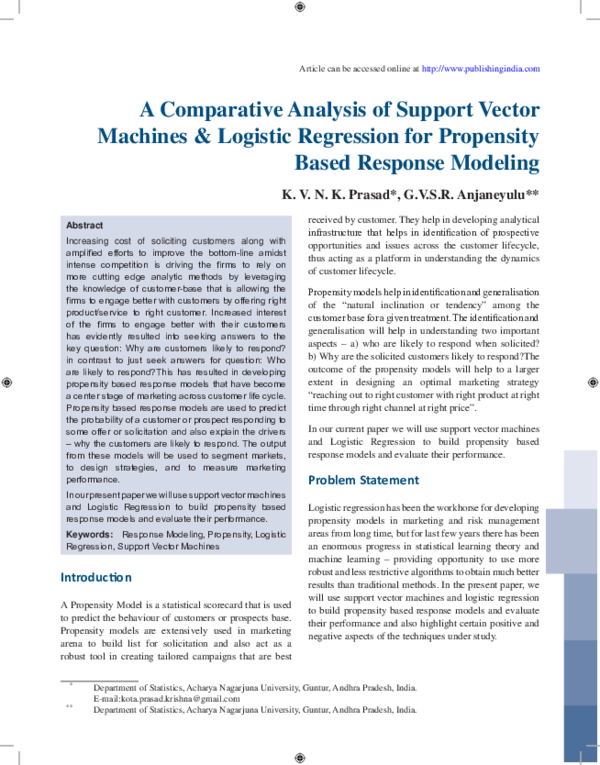 (PDF) A Comparative Analysis of Support Vector Machines & Logistic ...