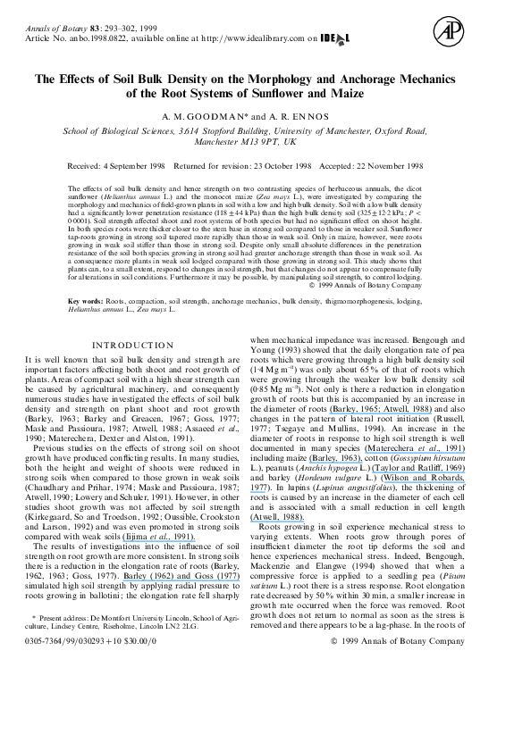 (PDF) The effects of soil bulk density on the morphology and anchorage ...