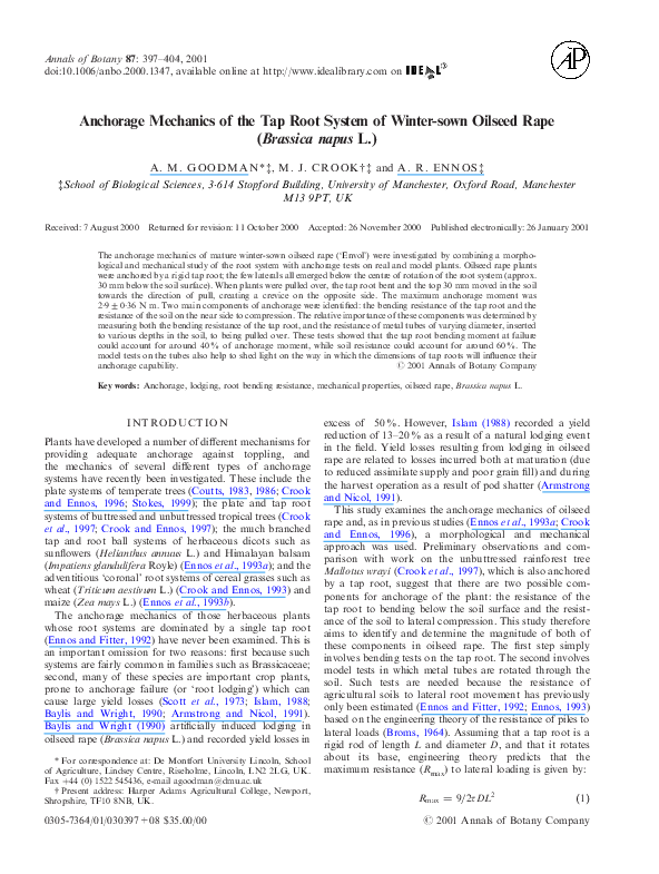 (PDF) Anchorage Mechanics of the Tap Root System of Winter-sown Oilseed ...