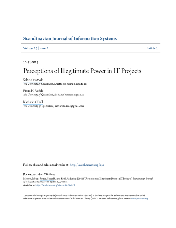 (PDF) Perceptions of illegitimate Power in IT Projects