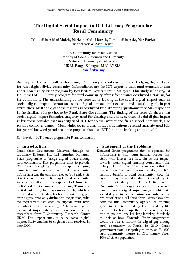 (PDF) The digital social impact in ICT literacy program for rural community