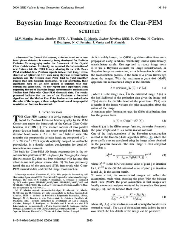 (PDF) Bayesian image reconstruction for the clear-PEM Scanner