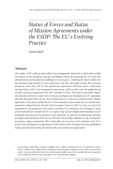 (PDF) Status of Forces and Status of Mission Agreements under the ESDP ...