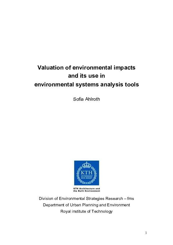 (PDF) Valuation of environmental impacts and its use in environmental ...